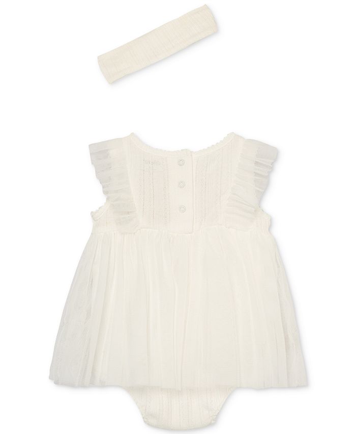 Little Me Baby Girls Mesh Bodysuit Dress and Headband, 2 Piece Set - Macy's