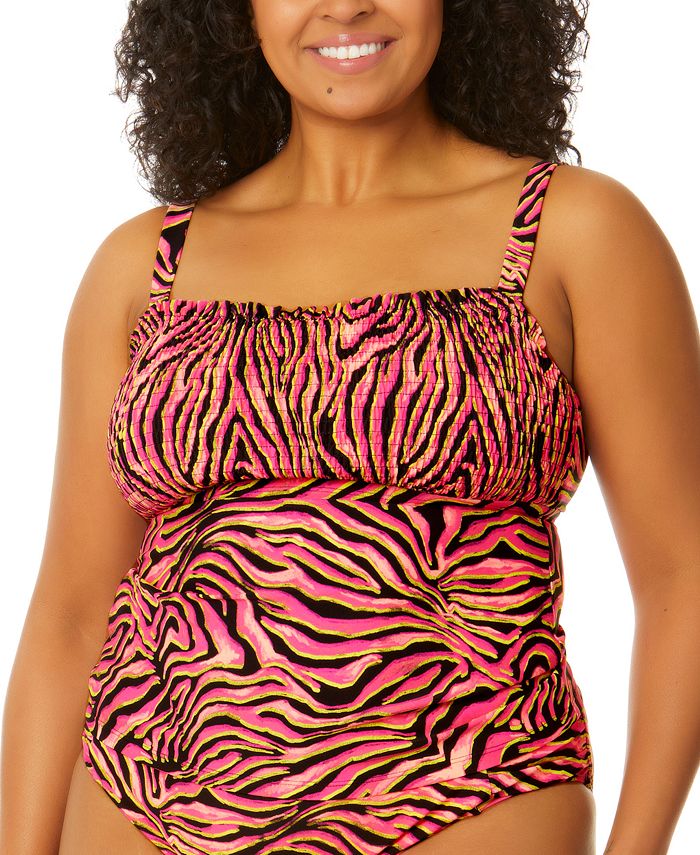 Salt + Cove Trendy Plus Size Mane Event Smocked Bandeau Tankini Top ...