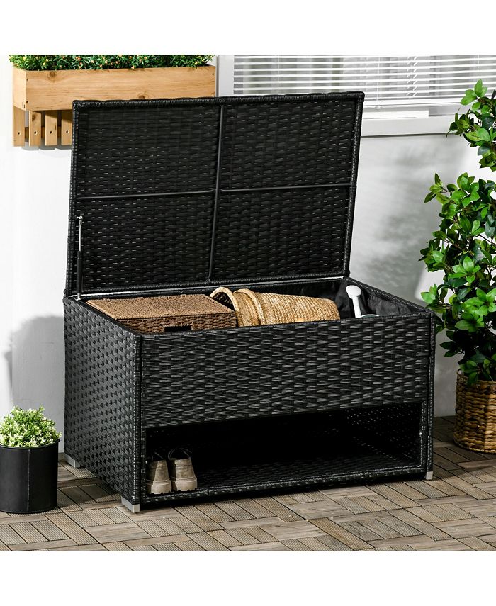 Outsunny Outdoor Deck Box & Waterproof Shoe Storage, PE Rattan Wicker ...