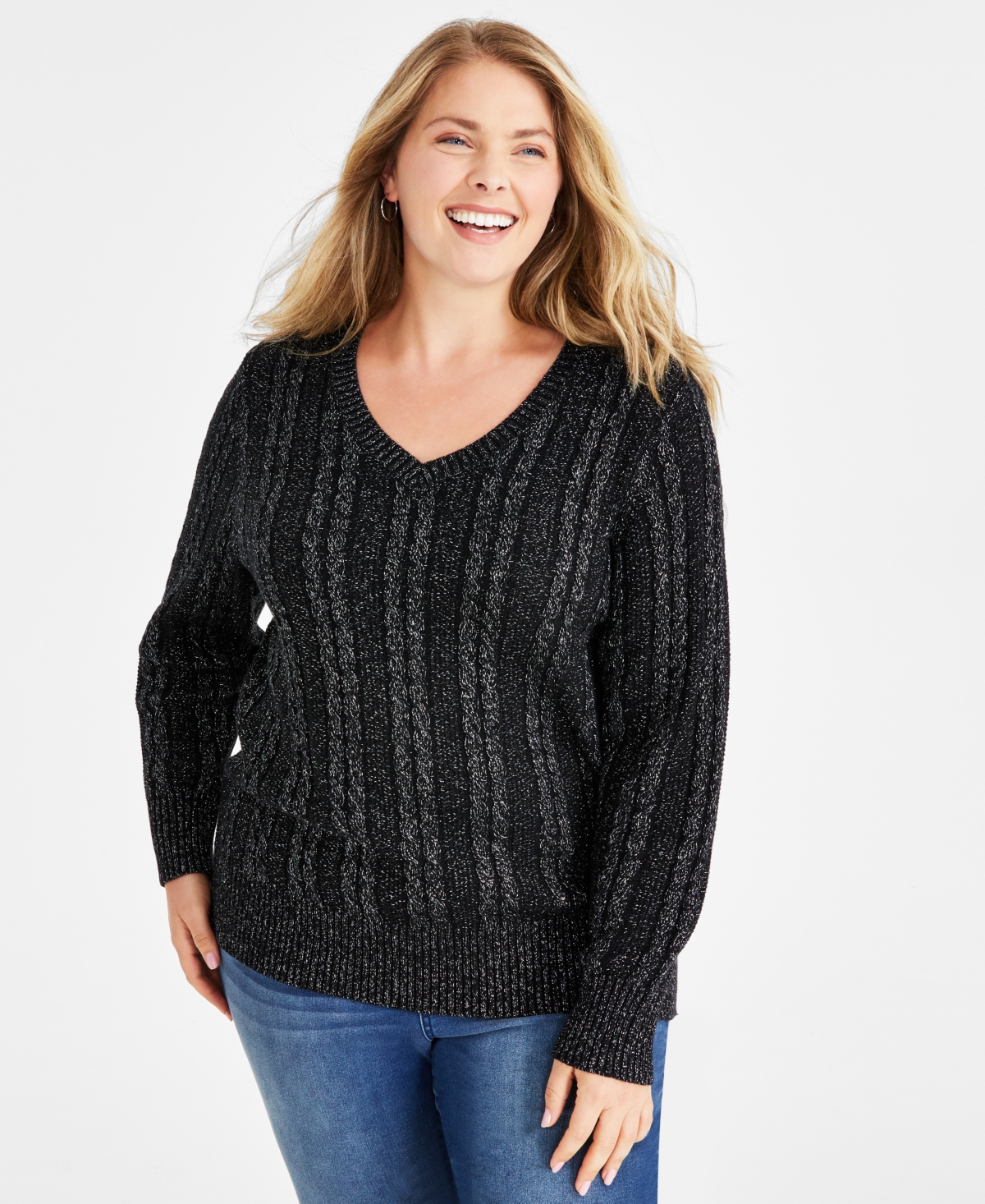 Style & Co Plus Size Metallic Cable Knit Sweater, Created For Macy's In ...