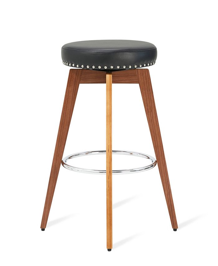 Glitzhome Set of 4 Bar Stool with Round Swivel Leatherette Seat and ...