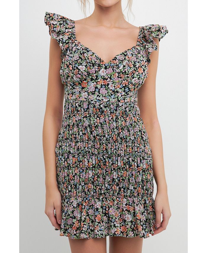 Free the Roses Women's Floral Smocked Mini Dress - Macy's