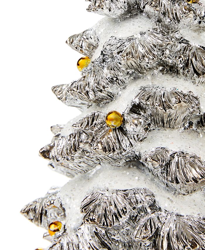 Holiday Lane Shine Bright Polyresin Silver-Tone Tree with Snow ...