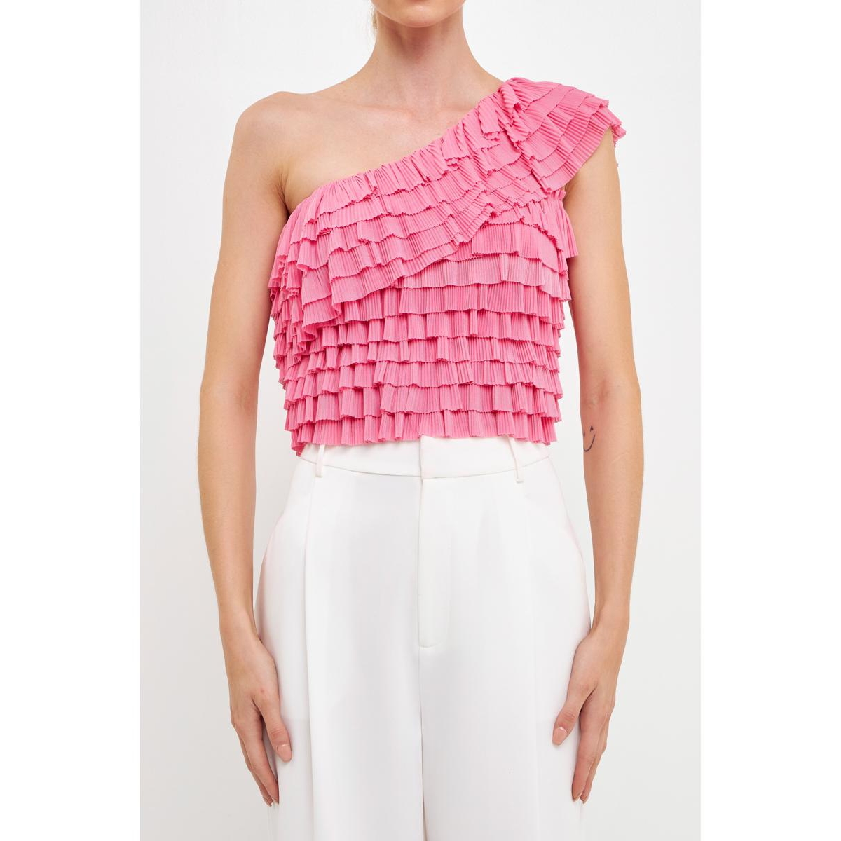 Click here for endless rose Womens Ruffled One-shoulder Top - Pin... prices