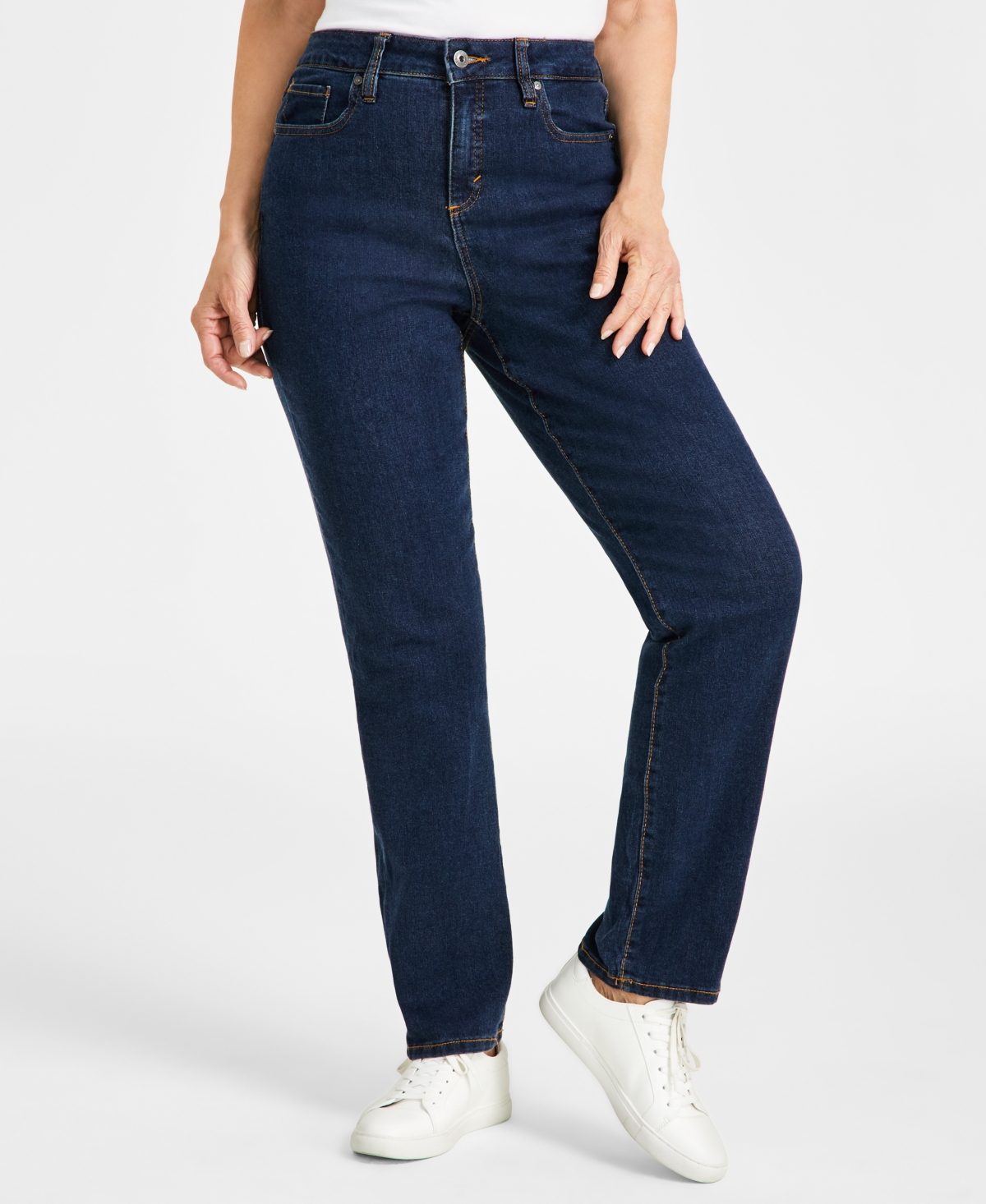 Click here for Style & Co Womens Curvy Straight-Leg High Rise Jea... prices