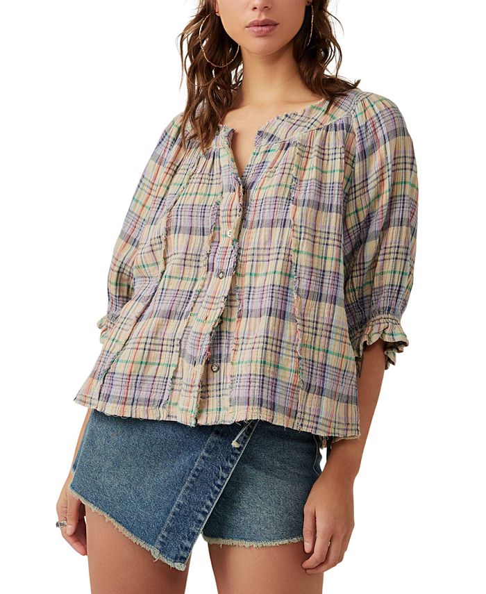 Free People Women's Lucy Cotton Button-Front Swing Blouse - Macy's
