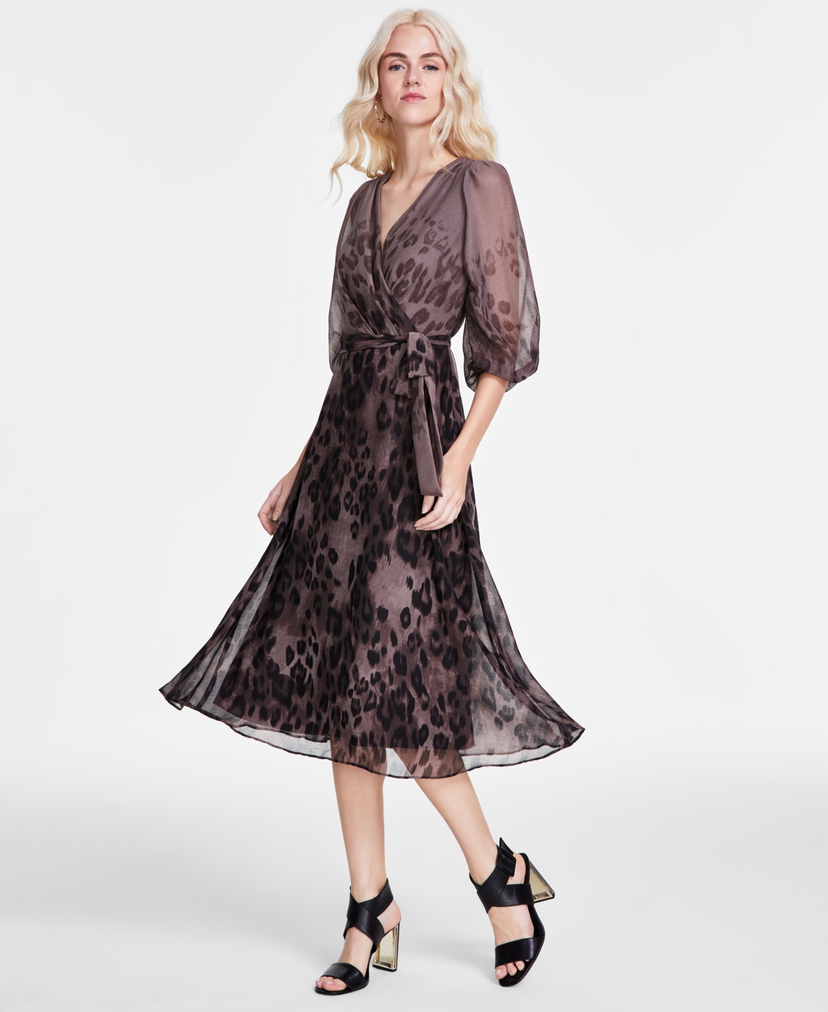 Click here for Dkny Womens Printed Faux-Wrap Balloon-Sleeve Dress... prices