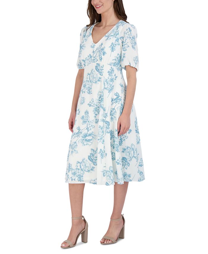 Sandra Darren Women's Floral-Print Puff-Sleeve Midi Dress - Macy's