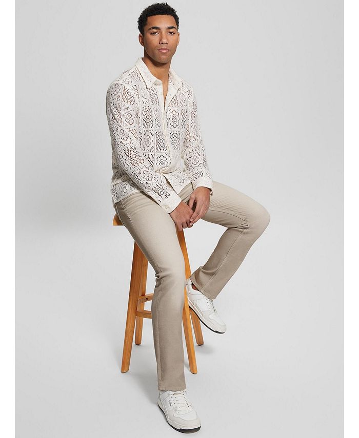 GUESS Men's Long Sleeve Craft Crochet Shirt - Macy's