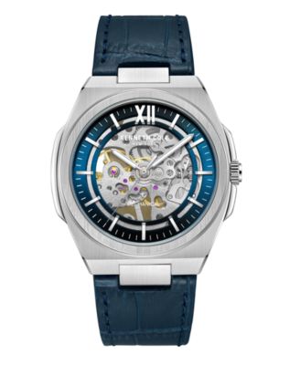 Kenneth Cole New York Men's Mechanical Blue Genuine Leather Watch 43mm ...