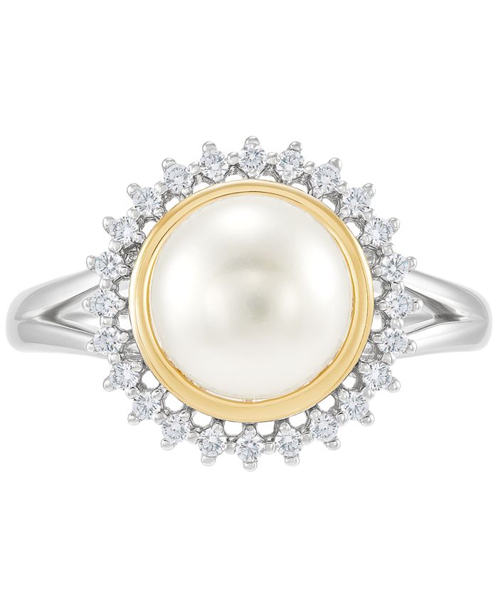 Honora Cultured Freshwater Button Pearl (8mm) & White Topaz (1/4 ct. t ...