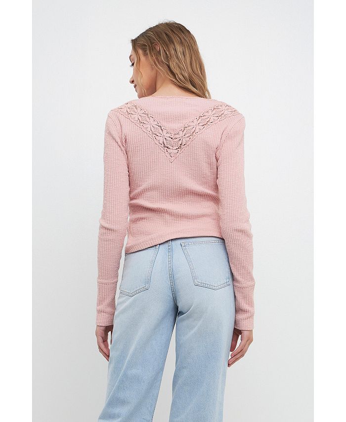 Free the Roses Women's Lace Inserted Henly Neck Top - Macy's