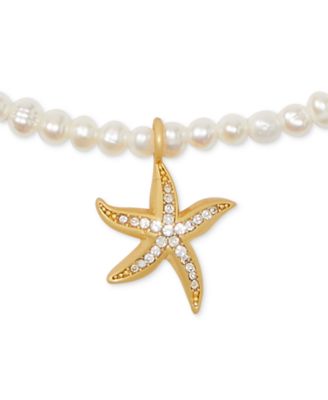 kate spade new york Gold Tone Pave Starfish Charm Cultured Freshwater Pearl 4mm Beaded Ankle Bracelet Macy s