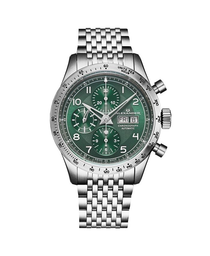 Alexander Men's Megalos Silver-tone Stainless Steel , Green Dial , 51mm ...
