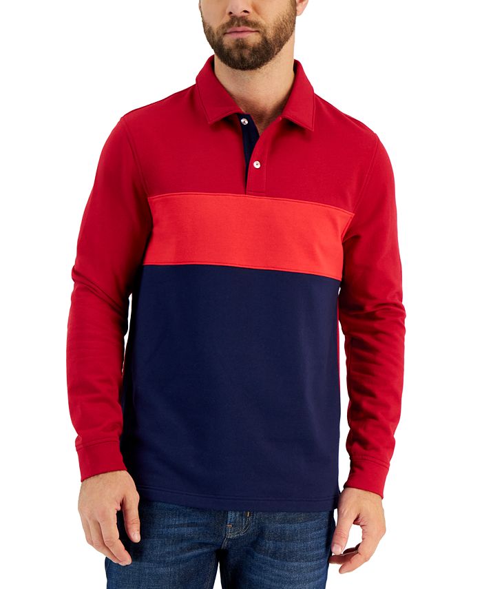 Club Room Men's Colorblocked Long Sleeve Fleece Polo Shirt, Created for ...