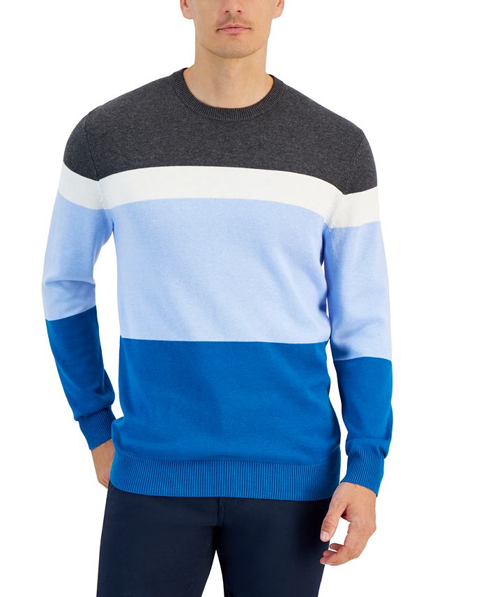 Club Room Mens Elevated Marled Colorblocked Long Sleeve Crewneck