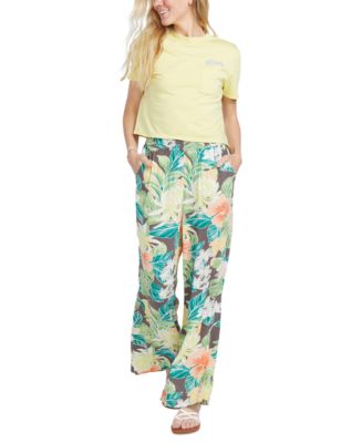 Volcom Juniors' Pocket Dial Cotton T-Shirt & Excapism Printed Wide-Leg ...