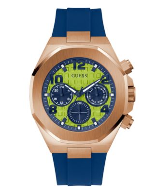 GUESS Men's Multifunction Blue Silicone Watch 46mm - Macy's