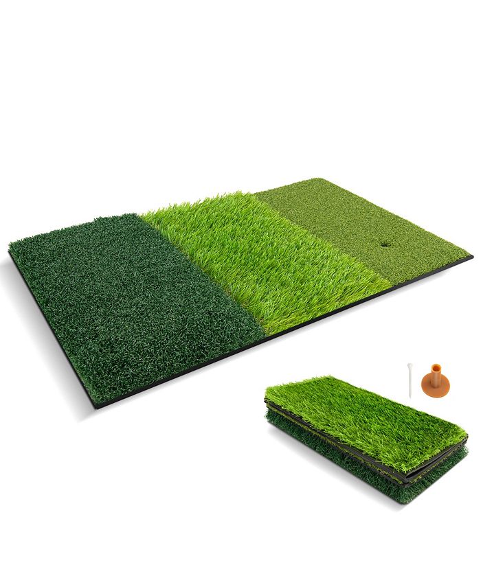 Costway Tri-Turf 3-in-1 Golf Hitting Mat Realistic Synthetic Turf - Macy's