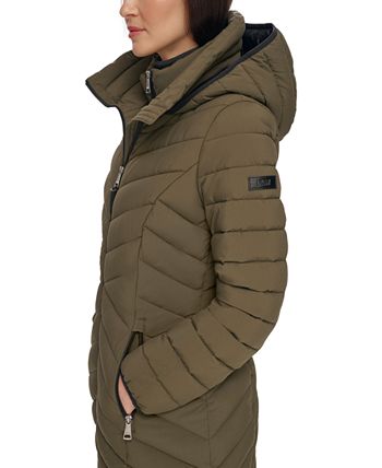 DKNY Women's Bibbed Hooded Lightweight Puffer Coat, Created for Macy's ...