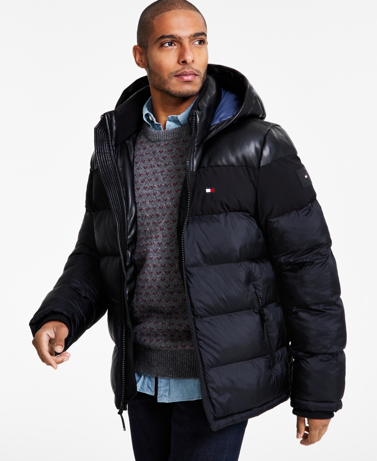 Tommy Hilfiger Mens Quilted Puffer Jacket  Created for Macys - Dark Mode Combo