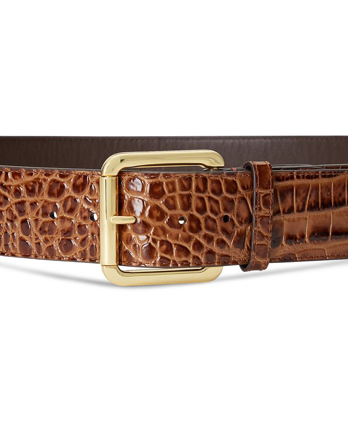 Lauren Ralph Lauren Women's Leather Croc-Embossed Wide Belt - Macy's