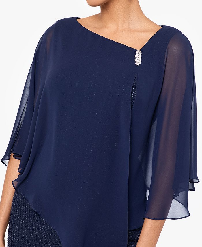 XSCAPE Women's Cape Overlay Metallic Sheath Dress - Macy's