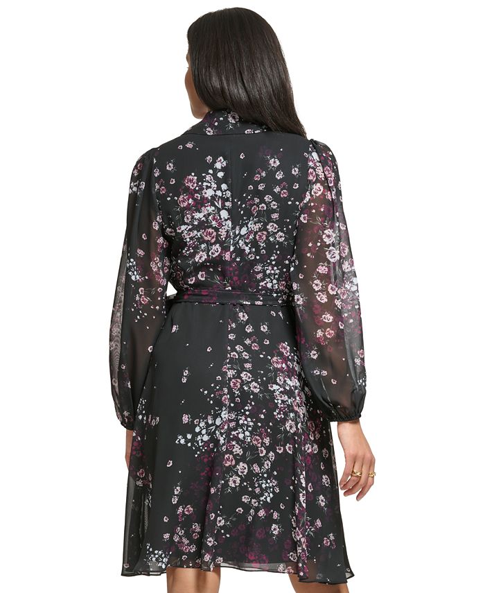 DKNY Women's Floral-Print Faux-Wrap Dress - Macy's