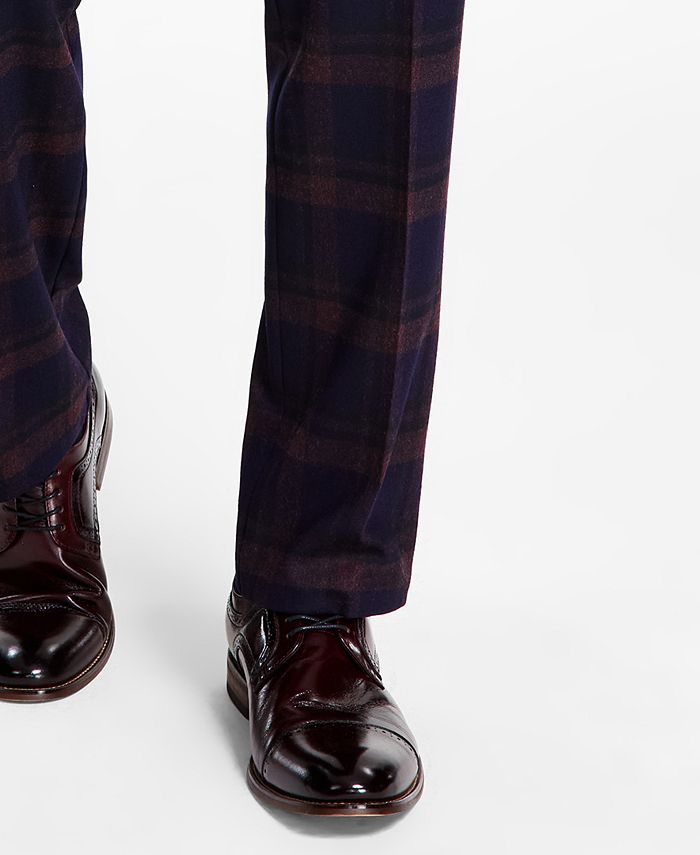 Tayion Collection Men's Classic-Fit Navy & Burgundy Plaid Suit ...