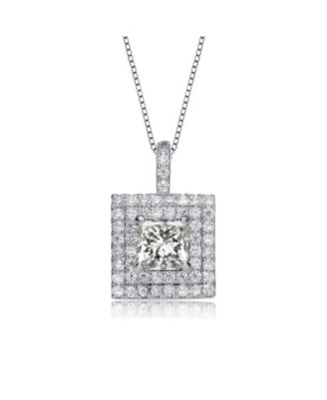 White Gold Plated with Princess Cut Cubic Zirconia Solitaire Double ...