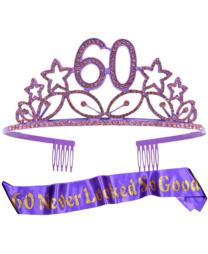 Meant2tobe 60th Birthday Sash and Tiara for Women - Fabulous Glitter Sash + Stars Rhinestone ...
