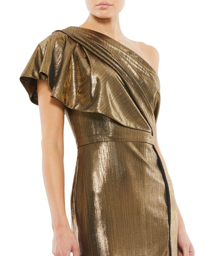 Mac Duggal Metallic One Shoulder Gown