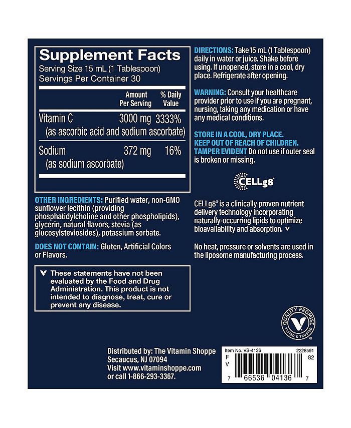 Vthrive Liquid Liposomal Vitamin C Immune Support 3,000 MG - Orange (15 ...