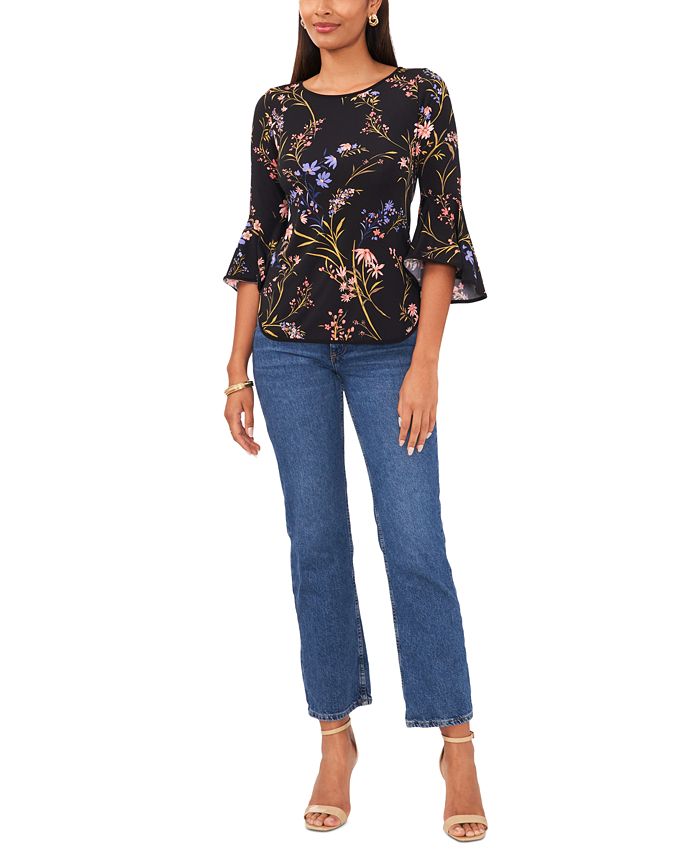 Sam & Jess Petite Contrast-Trim Bell-Sleeve Top - Macy's