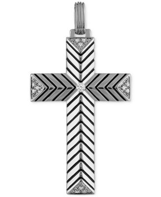 Esquire Men's Jewelry Diamond Textured Cross 22" Pendant Necklace (1/10 ...