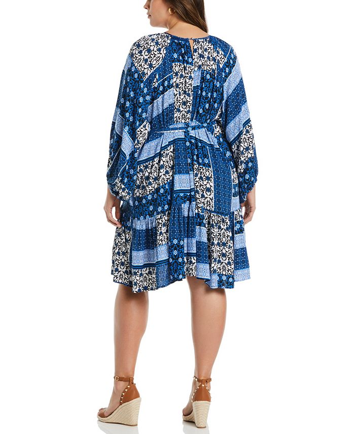 ELLA Rafaella Plus Size Paisley Print Flounce Long Sleeve Dress with ...