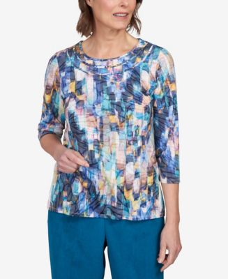 Alfred Dunner Women's Classics Triple Ring Embroidered Brushstroke Top ...