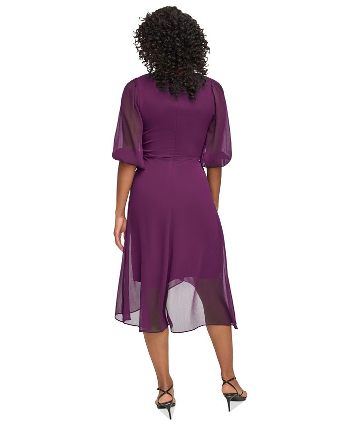 DKNY Women's Knot-Detail Chiffon Midi Fit & Flare Dress - Macy's