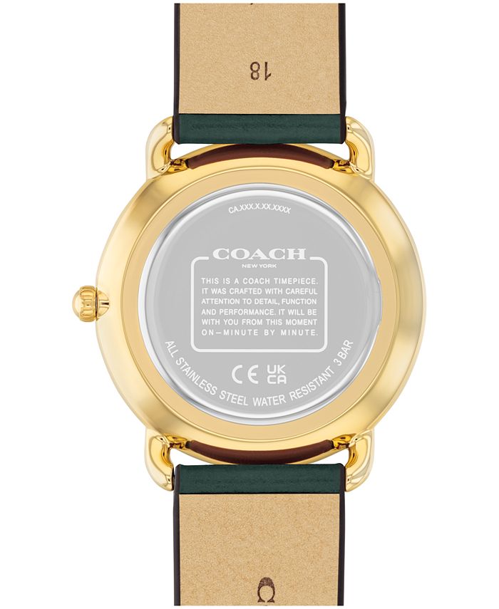 COACH Unisex Elliot Green Leather Strap Watch, 36mm - Macy's