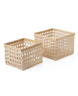 Baum 2 Piece Square Natural Cane with Bamboo Rim - Macy's