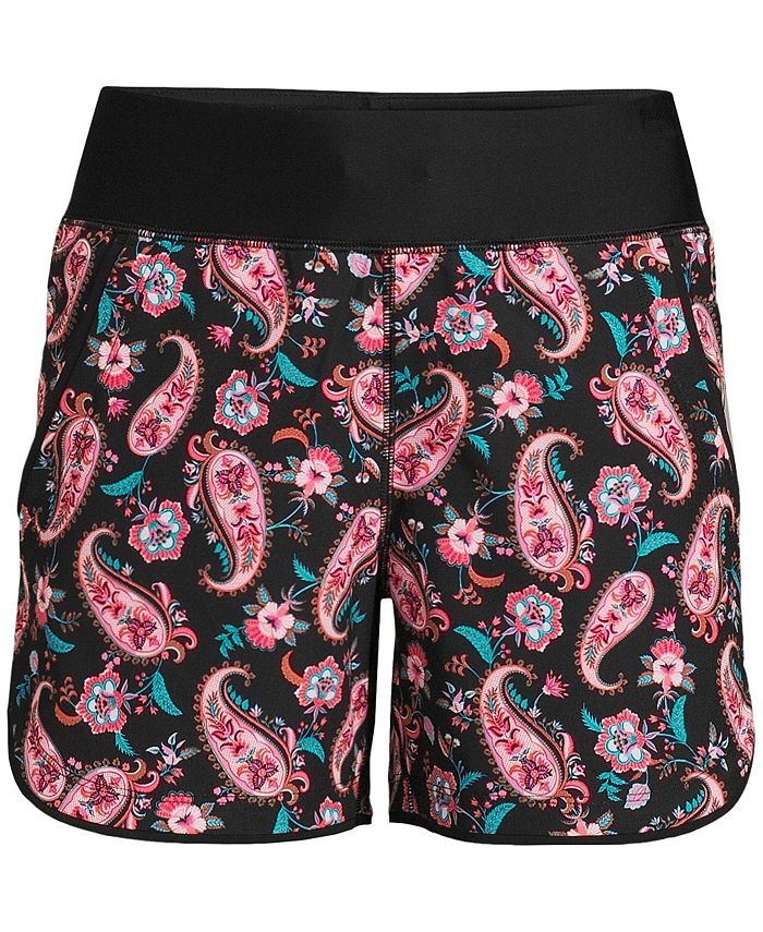 Lands' End Women's 5" Quick Dry Elastic Waist Board Shorts Swim Cover ...