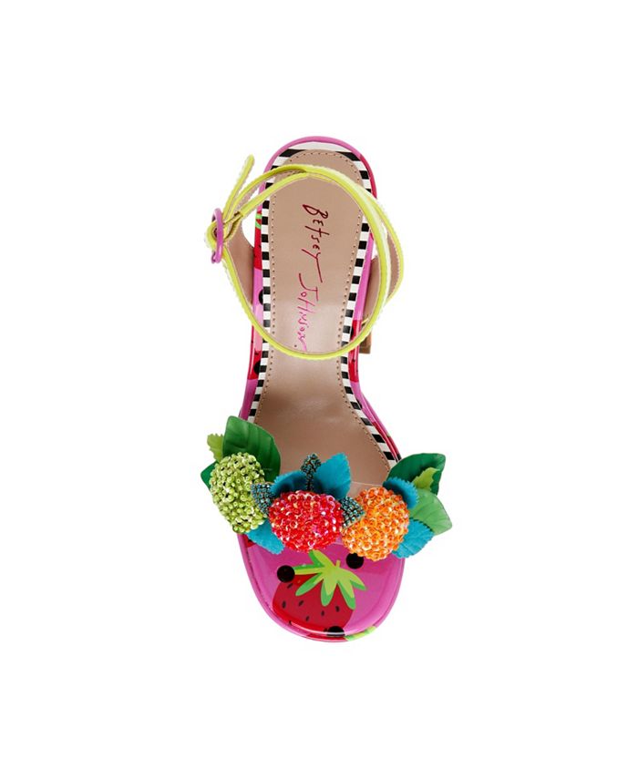 Betsey Johnson Women's Sprite Fruit Embellished Chunky Heels Sandals ...