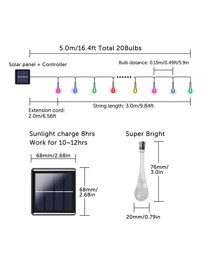 SonicGrace Solar Powered Water Drop String Light - Macy's