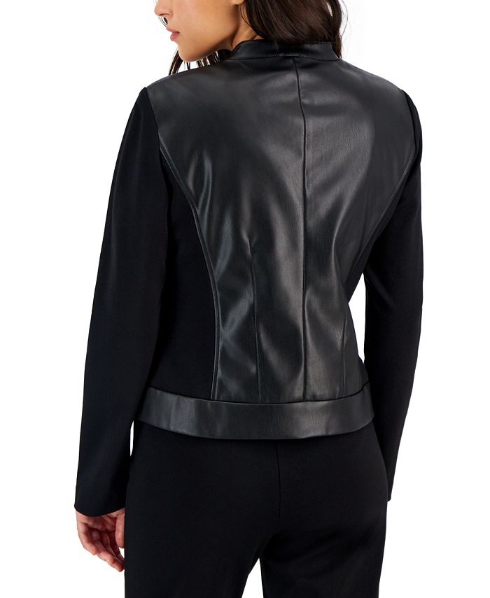 AK Anne Klein Petite Mandarin-Collar Zip-Up Jacket - Macy's