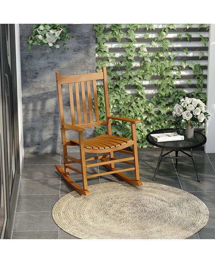 Outsunny Outdoor Rocking Chair, Wooden Rustic High Back All Weather ...