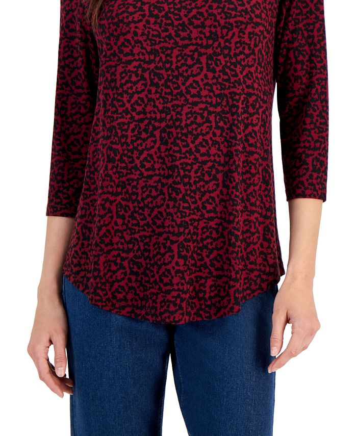 JM Collection Women's Animal-Print 3/4-Sleeve Abstract Top, Created for ...