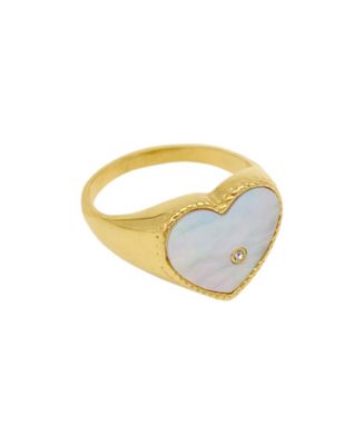 ADORNIA 14K Gold Plated Heart White Imitation Mother of Pearl Signet ...