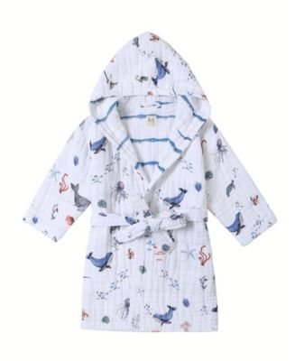 GOTS Certified Organic Cotton Muslin Hooded Reversible Bath Robe For ...