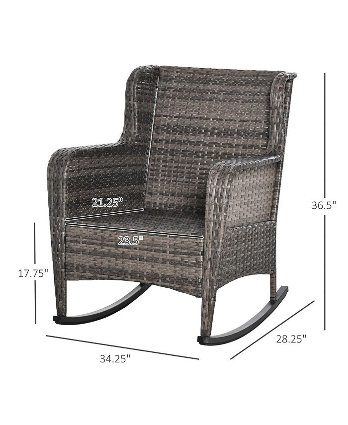 Outsunny Outdoor Wicker Rocking Chair w/Wide Seat, Thickened Cushion ...