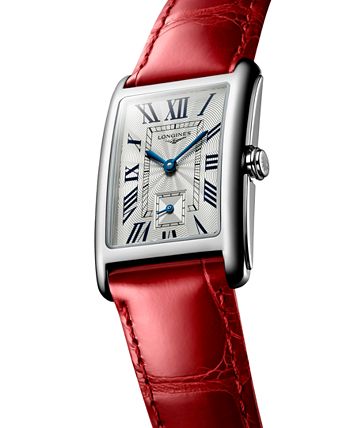 Longines Women's Swiss DolceVita Red Leather Strap Watch 23x37mm - Macy's